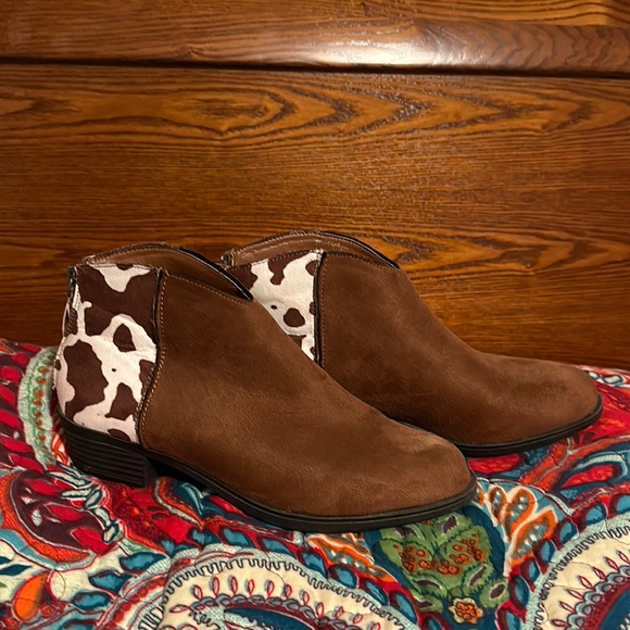 True Craft | Shoes | True Craft Tan Cow Print Booties | Poshmark